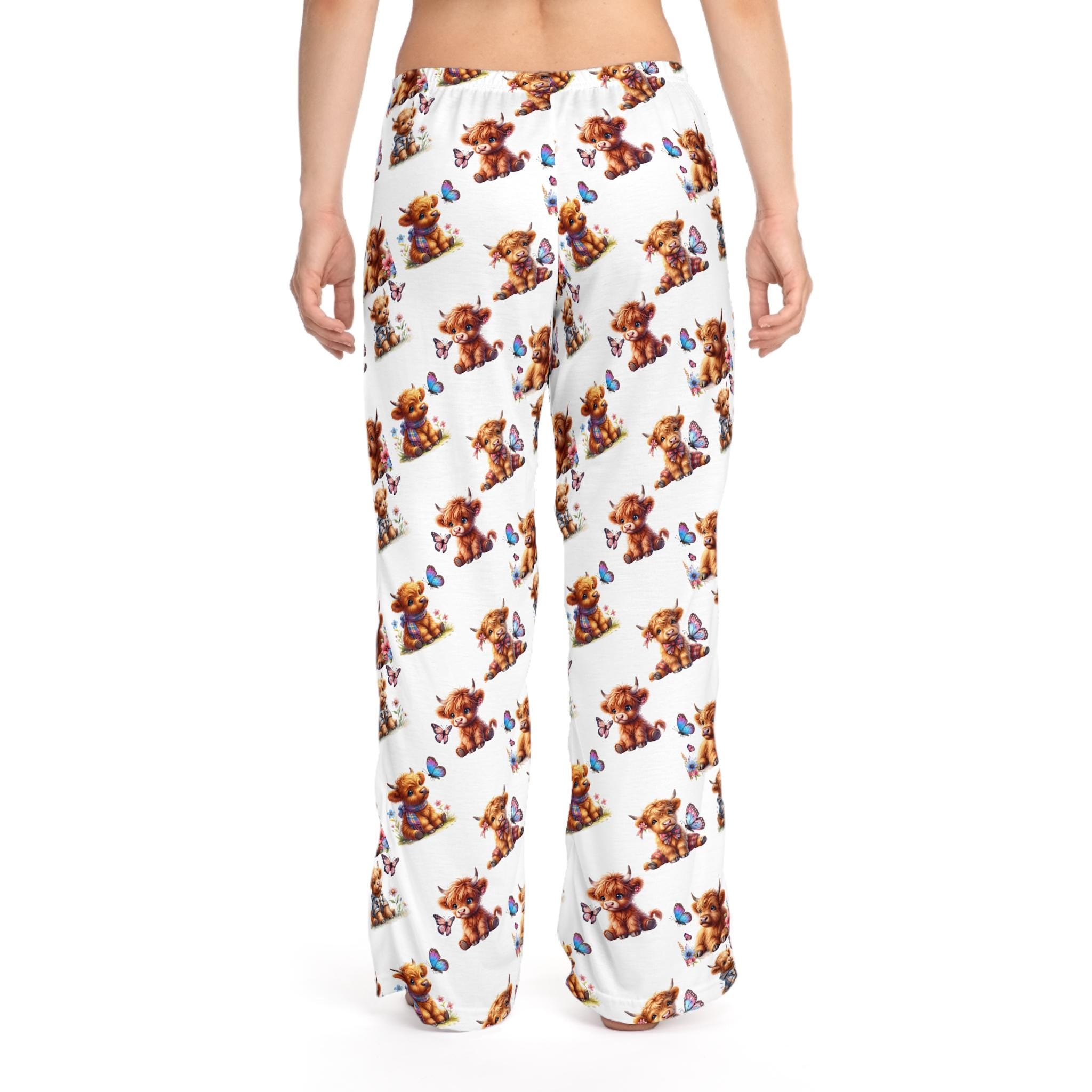 Highland Cow Women's Pajama Pants, Cute Cow and Butterfly Design ...