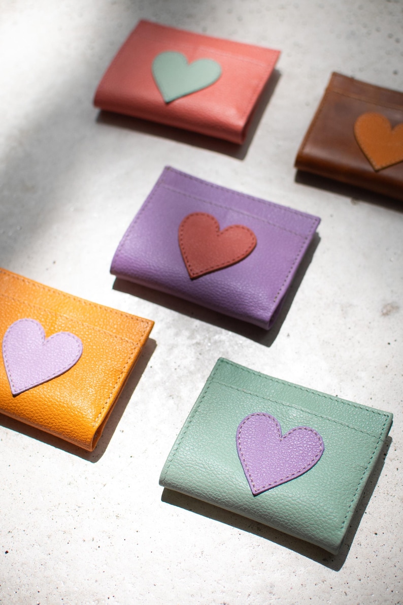 Women Leather Wallet, Heart Wallet, Colorful Leather Bifold, Bifold ...