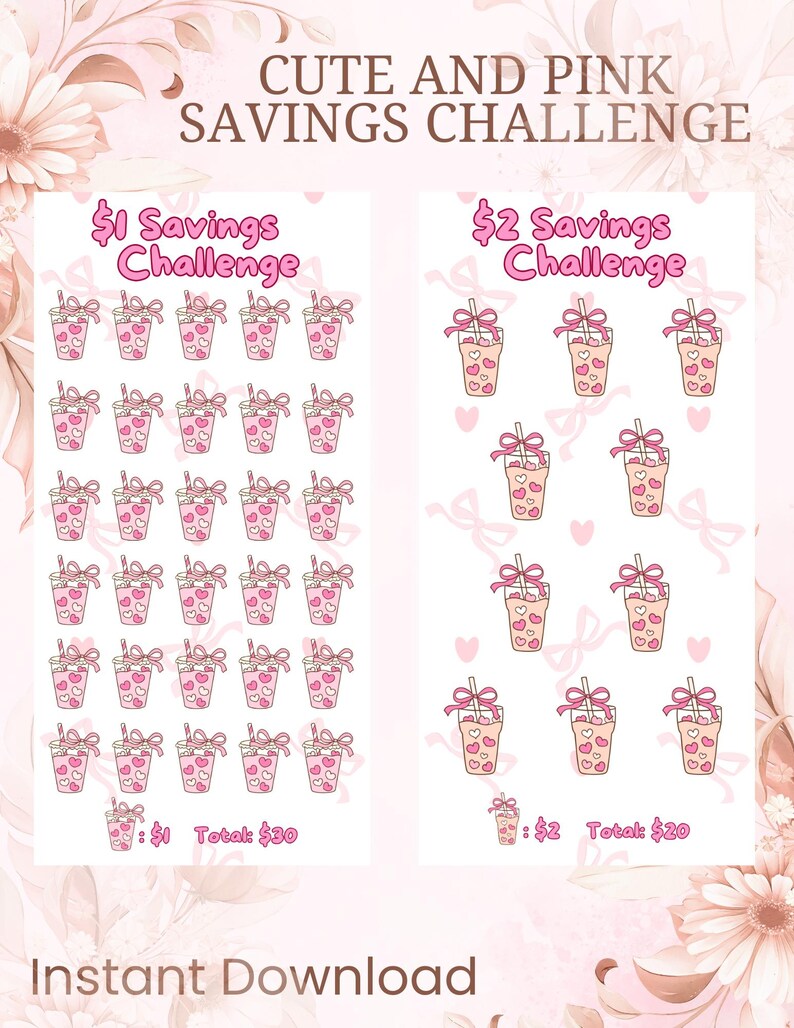 Cute and Pink Savings Challenge - Etsy