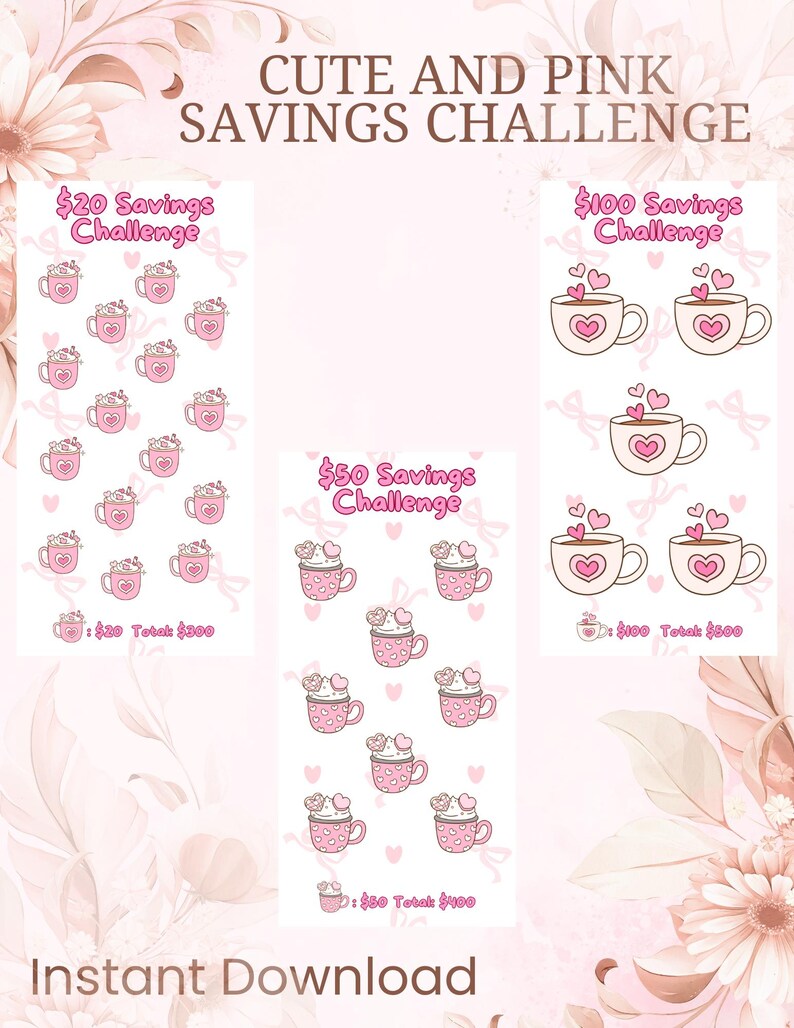 Cute and Pink Savings Challenge - Etsy