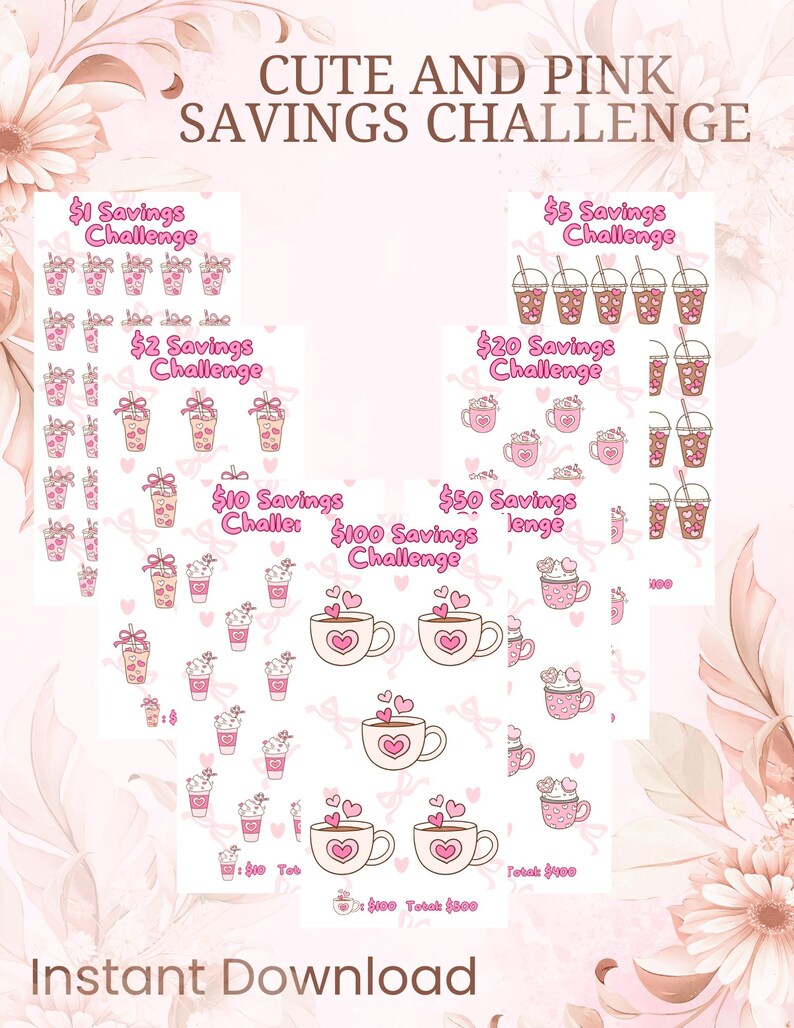 Cute and Pink Savings Challenge - Etsy
