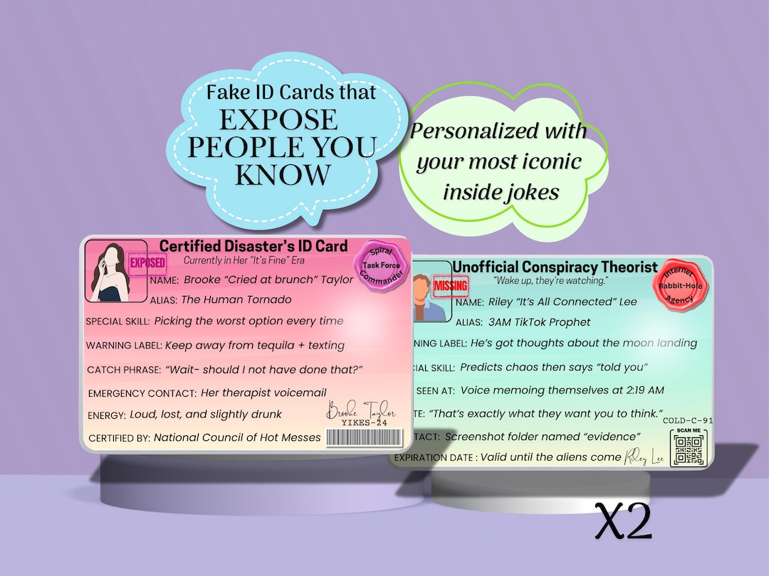 Custom Fake ID Cards Bundle⎥funny Personal Gift Set⎥expose Fiends ...