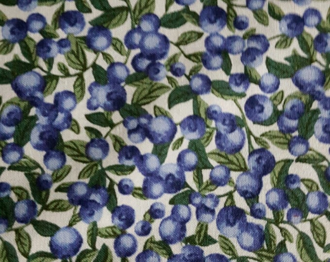 Blueberry Print Fabric on a White Background - Etsy