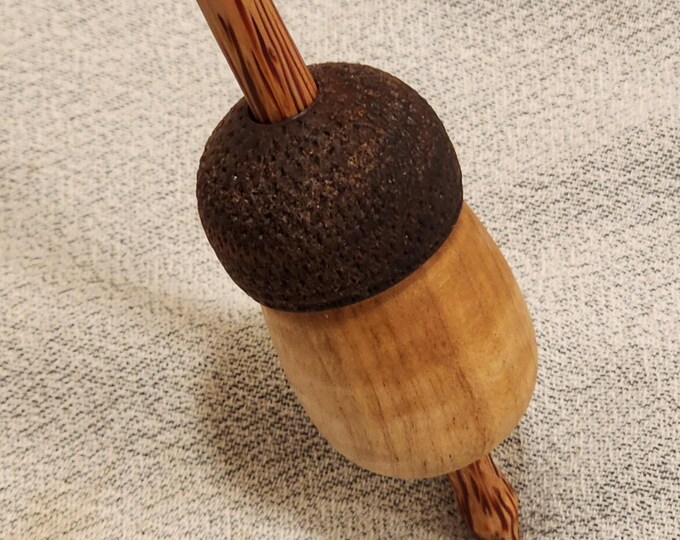 Drop Spindle - Acorn Style - Support Spinning - Curly Maple and Walnut ...