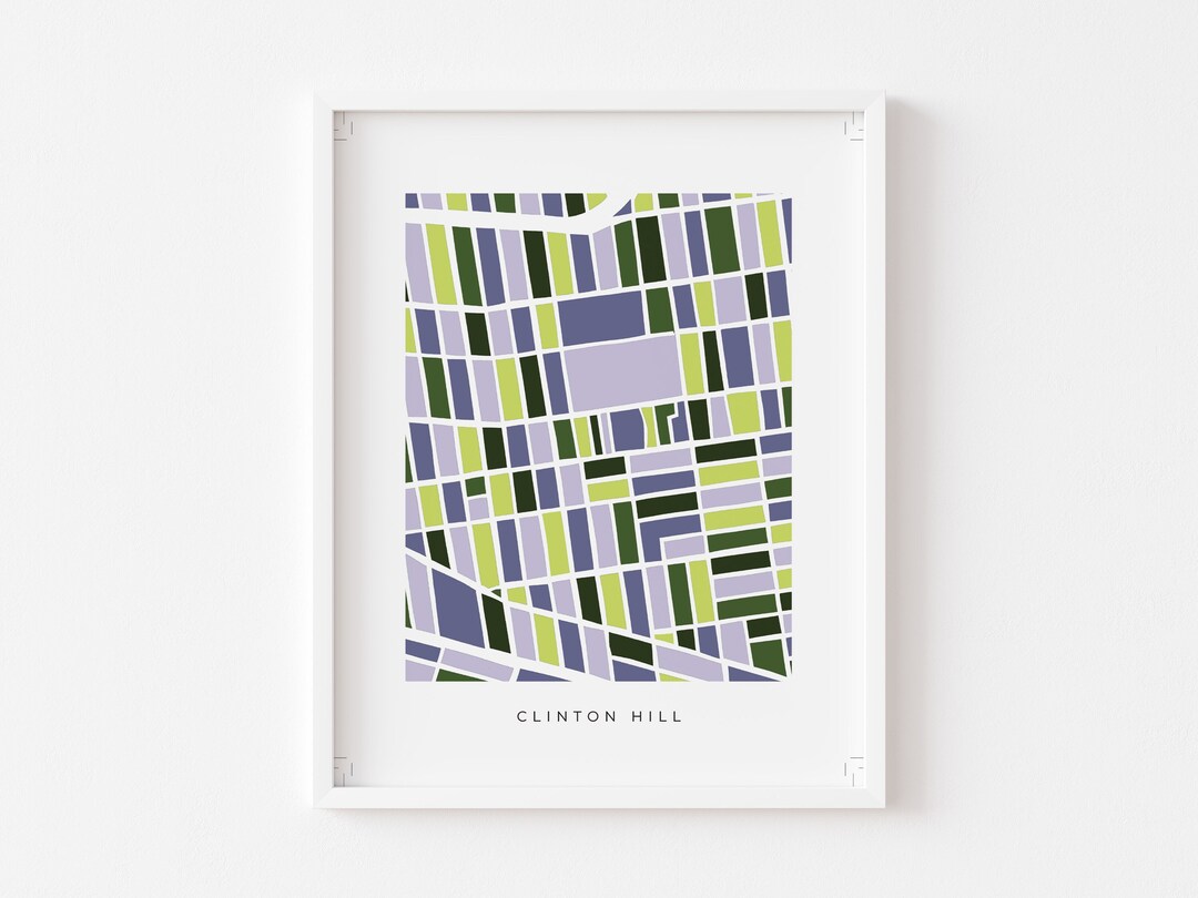 Clinton Hill Wall Art Map - Colorful and Minimalist - High Quality ...