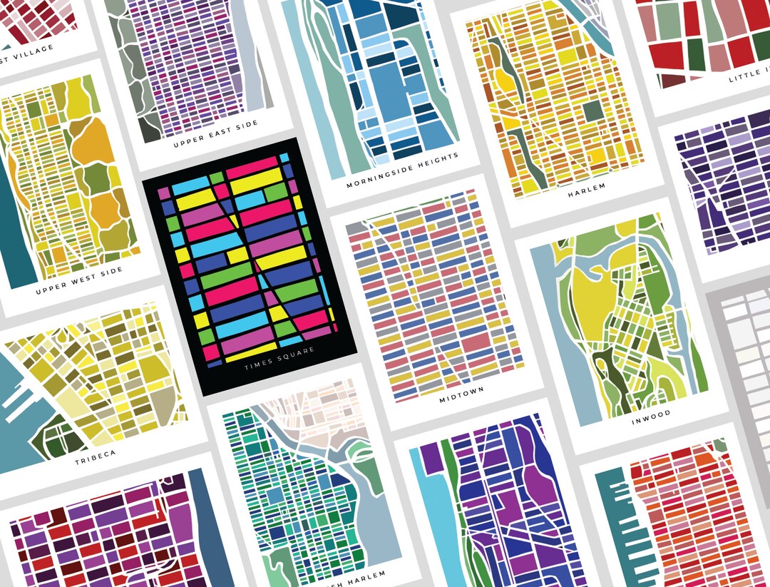 New York City - Manhattan Neighborhood Print Postcards - Set of 18 - Etsy
