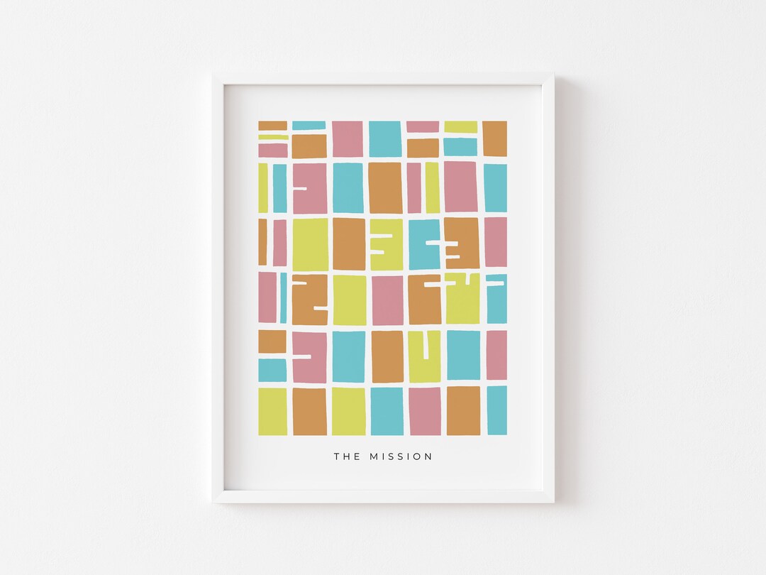 The Mission Map Print – San Francisco Wall Art – Colorful Minimalist ...