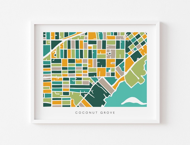 Coconut Grove Miami Wall Art Map - Colorful and Minimalist - High ...