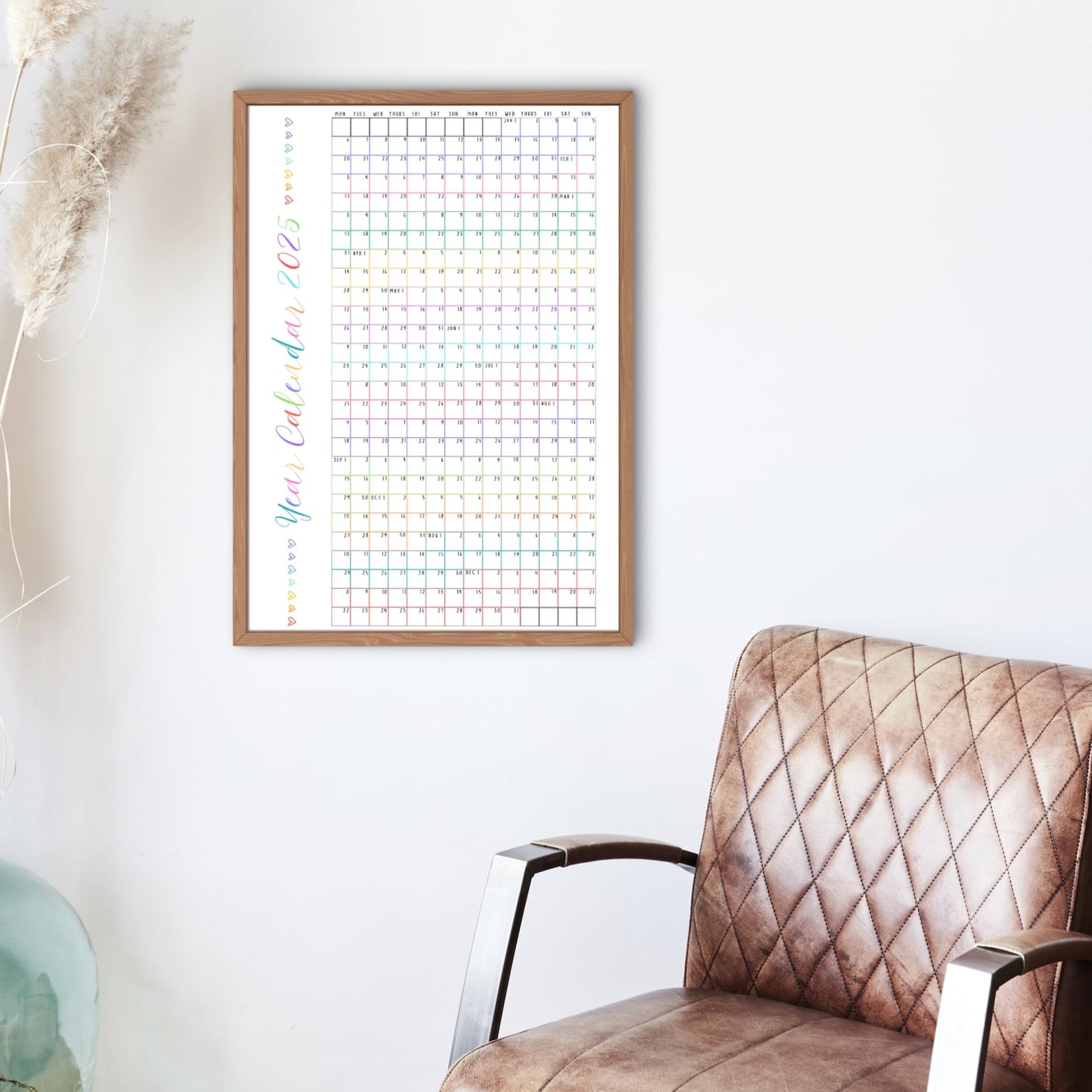 2025 Full Year Poster Calendar, Rainbow Calendar Digital Wall Art ...