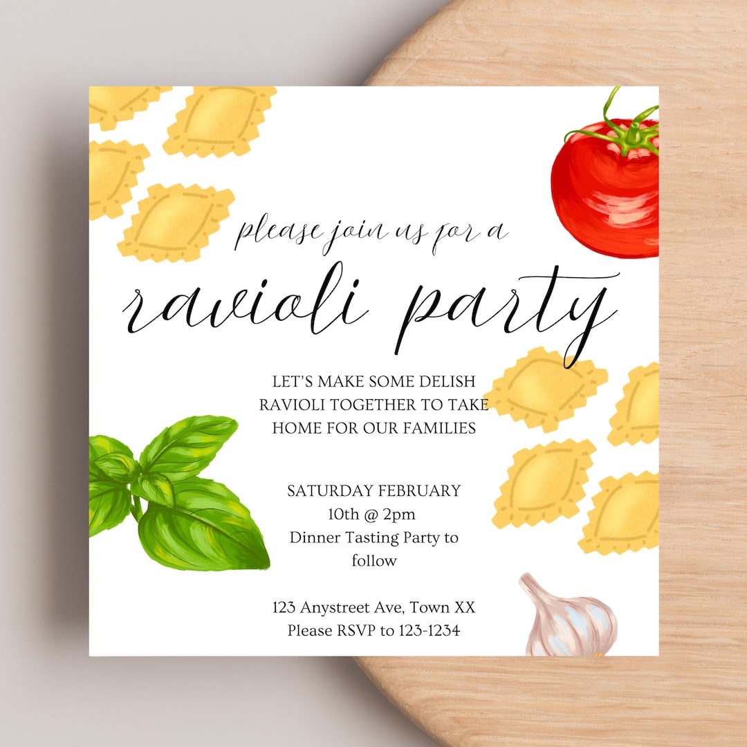 Italian Pasta Dinner Party Invitation Template, Editable Digital Square ...