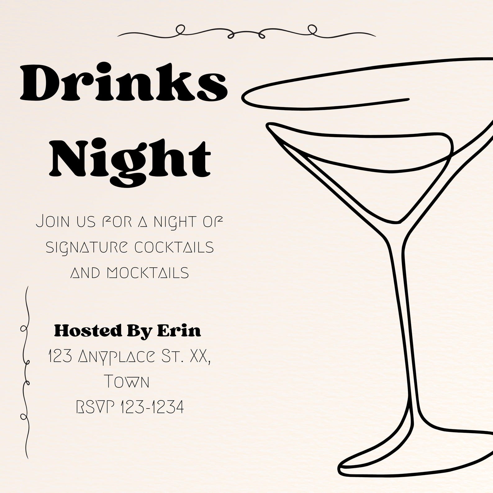 Drinks Night Invitation Template, 100% Editable Digital Square Invite ...