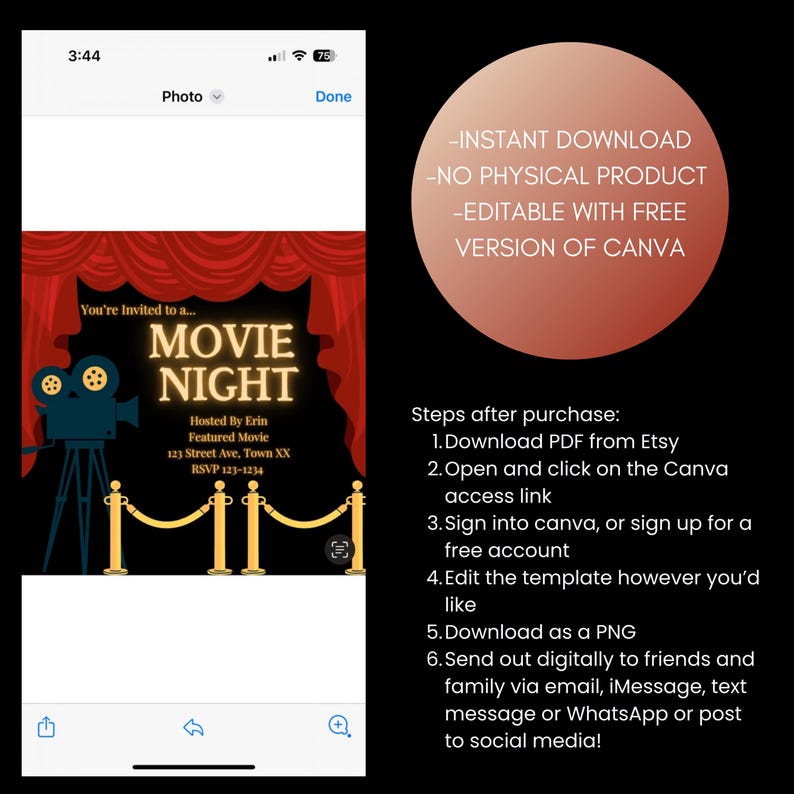 Movie Theatre Night Invitation Template, 100% Editable Digital Invite ...