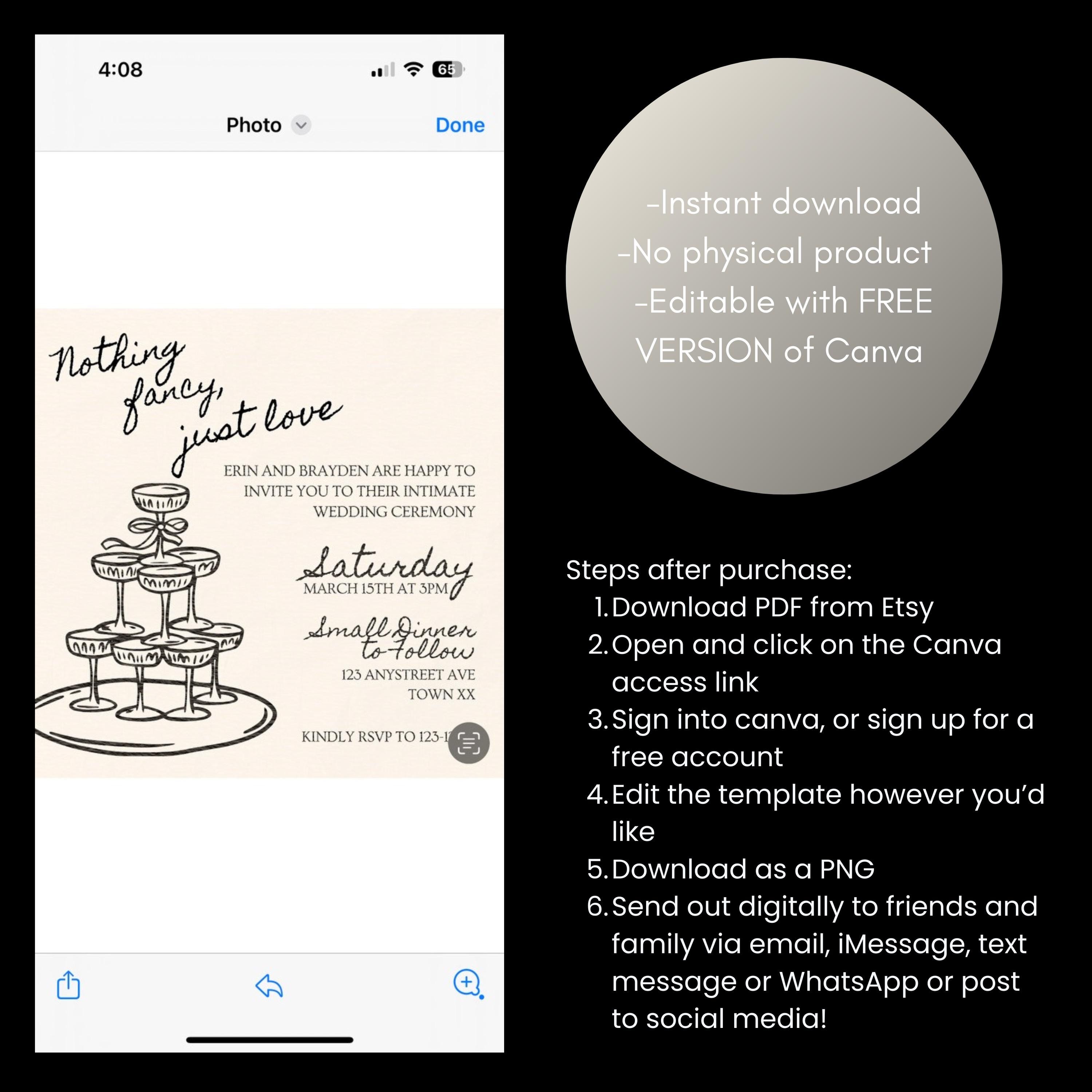 Intimate Wedding Invitation, Nothing Fancy Just Love (editable Canva ...