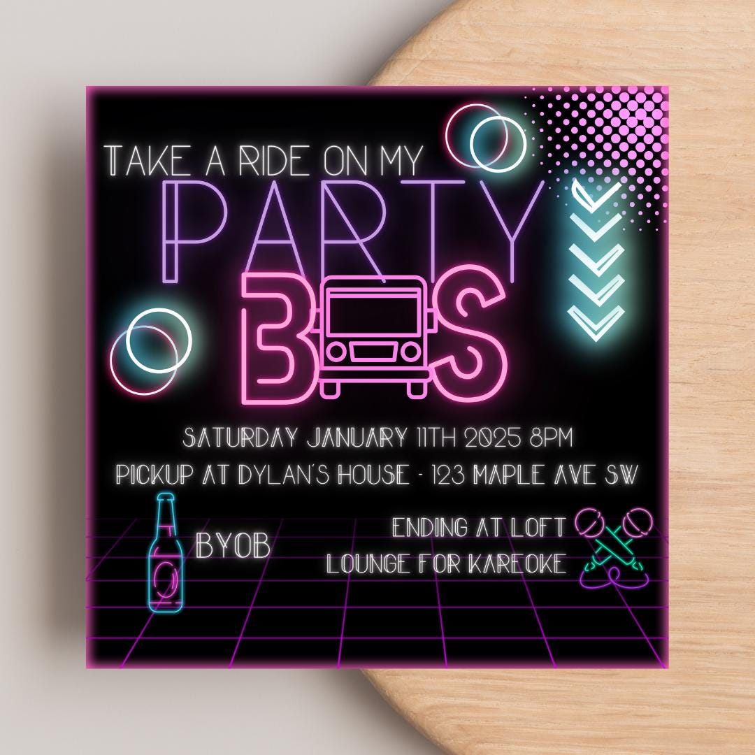 Party Bus Invitation, Digital Editable Template, Birthdays, Special ...