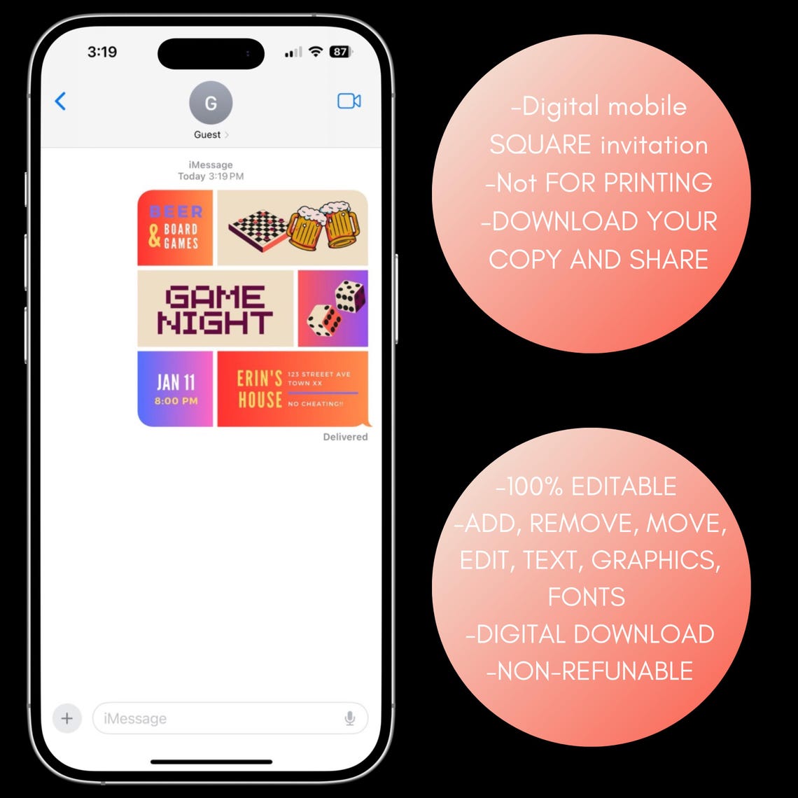 Game Night Invitation Template, 100% Editable Digital Invite, Beer and ...