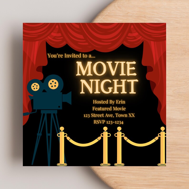 Movie Theatre Night Invitation Template, 100% Editable Digital Invite ...