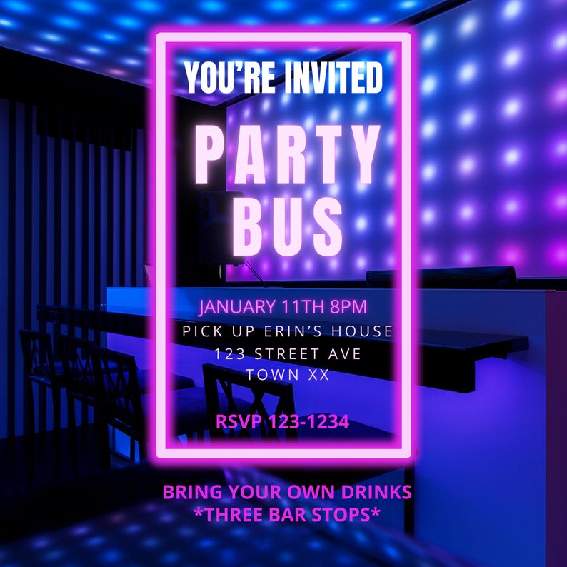 Party Bus Invitation Template, 100% Editable Digital Invite, Birthday ...