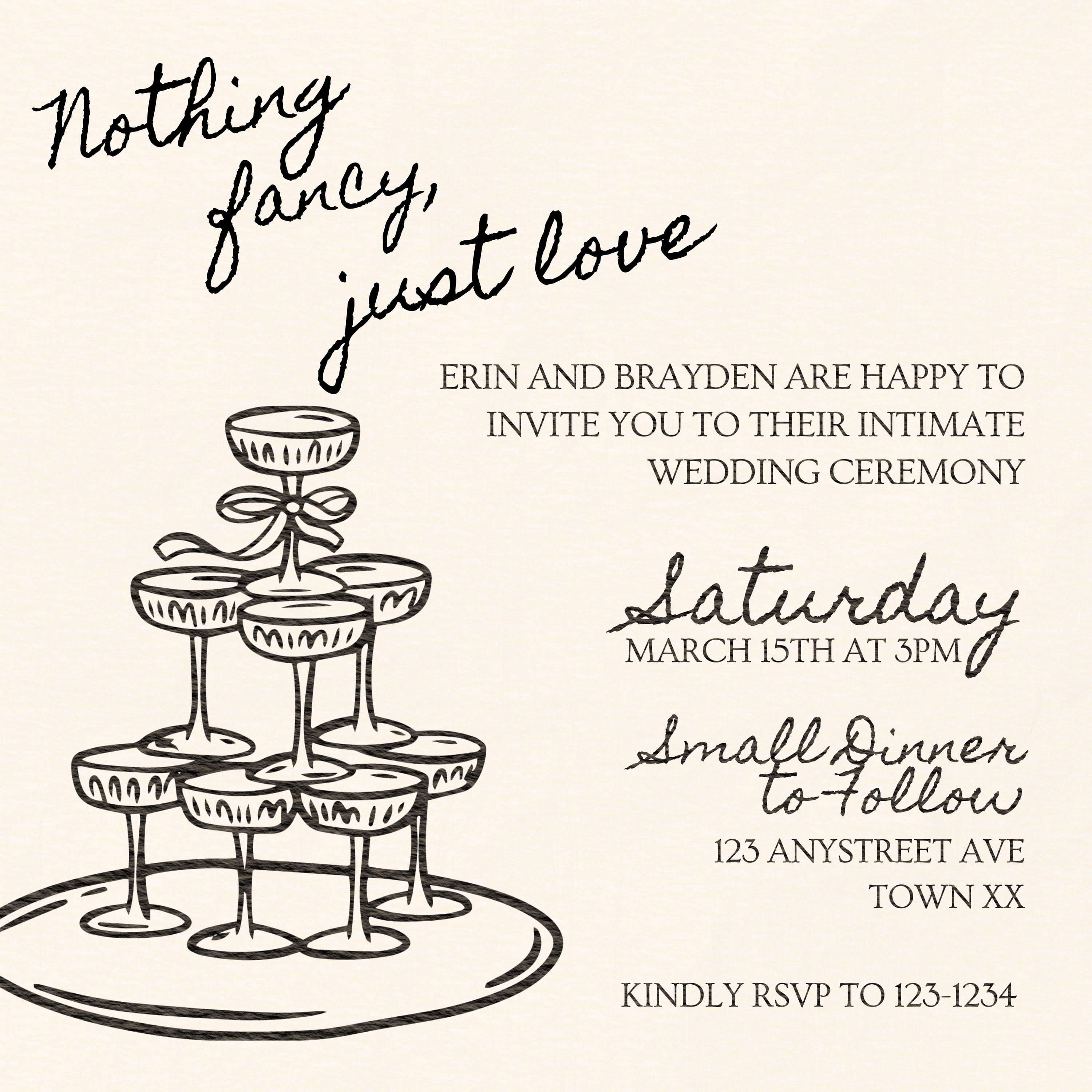 Intimate Wedding Invitation, Nothing Fancy Just Love (editable Canva ...