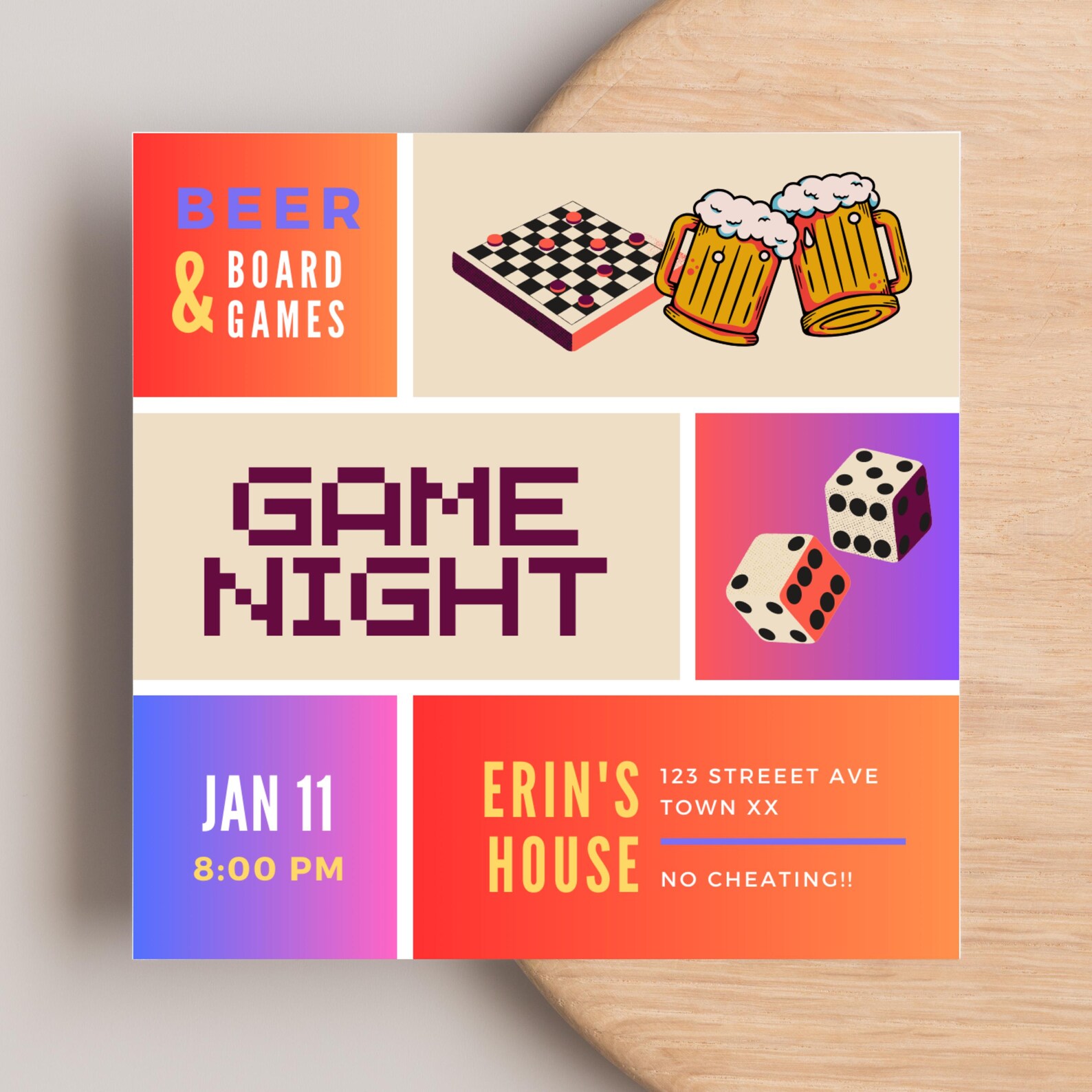 Game Night Invitation Template, 100% Editable Digital Invite, Beer and ...