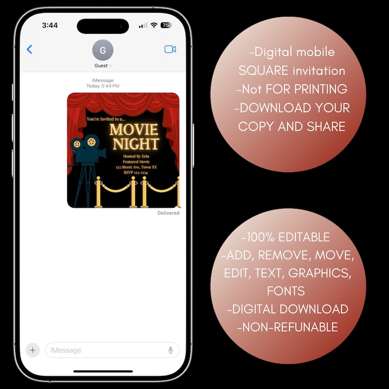 Movie Theatre Night Invitation Template, 100% Editable Digital Invite ...