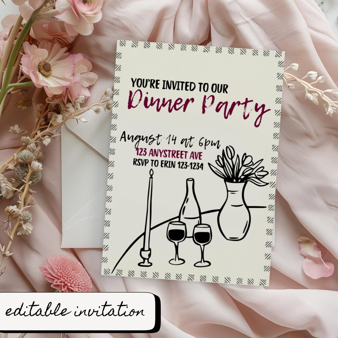 Elegant Dinner Party Invitation Template, Supper Club Invite (5x7 ...