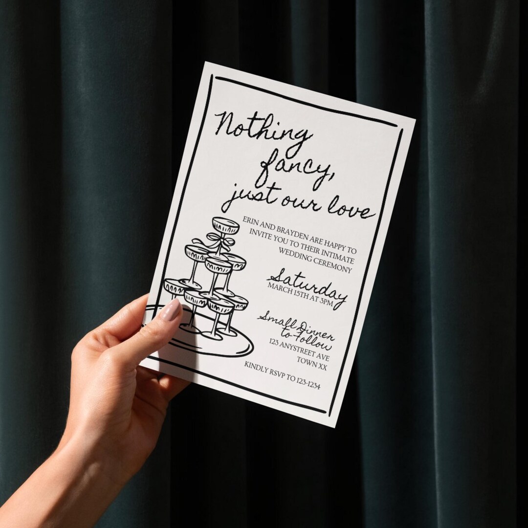 Intimate Wedding Invitation Template: Champagne Tower Elopement ...