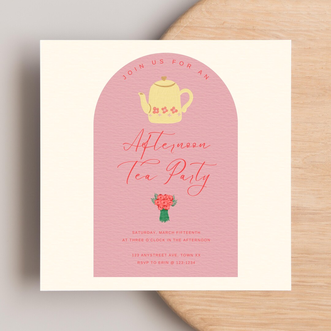 Afternoon Tea Party Invitation Template, 100% Editable Digital Square ...