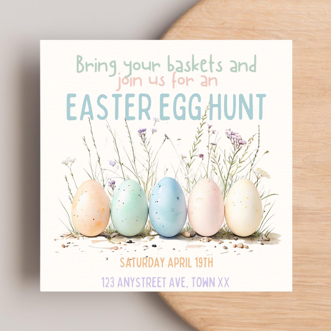 Easter Egg Hunt Party Invitation Template, 100% Editable Digital Square ...