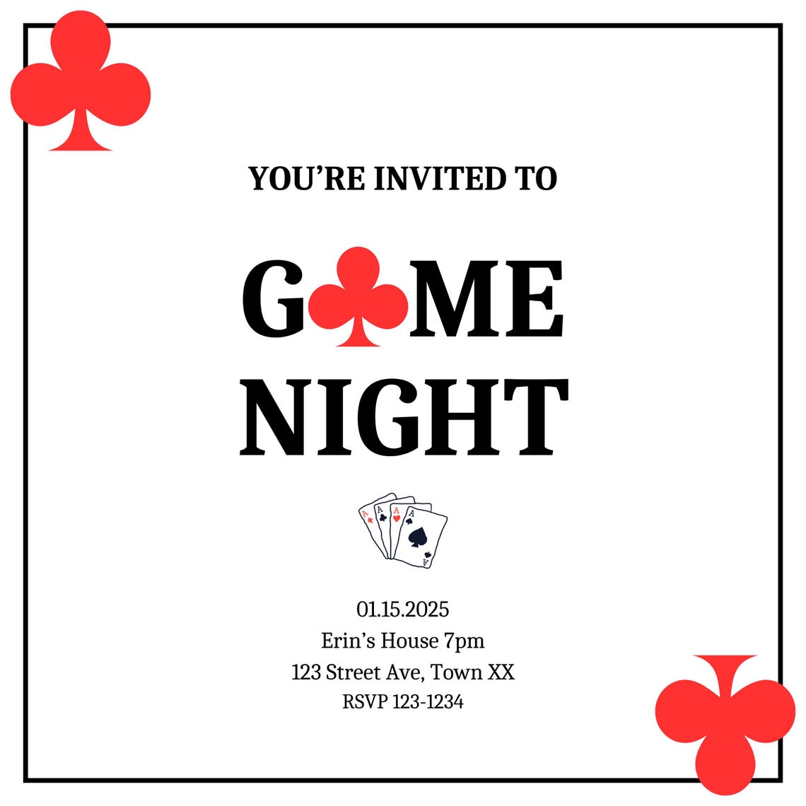 Game Night Invitation Template, 100% Editable Digital Invite, Card Game ...