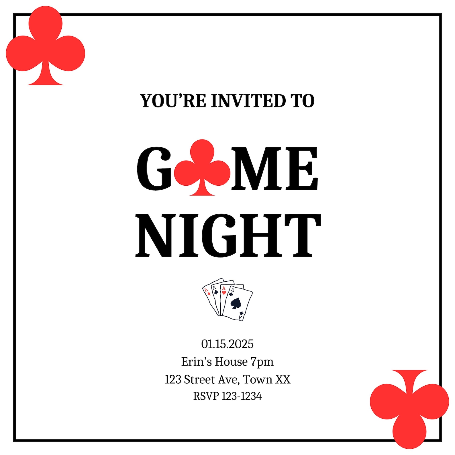 Game Night Invitation Template, 100% Editable Digital Invite, Card Game ...