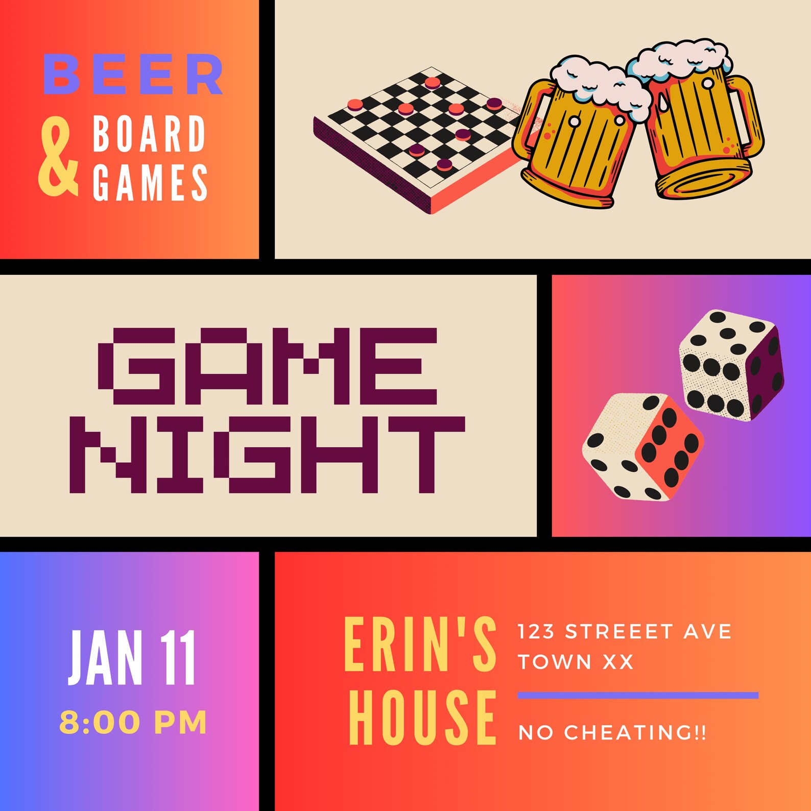 Game Night Invitation Template, 100% Editable Digital Invite, Beer and ...