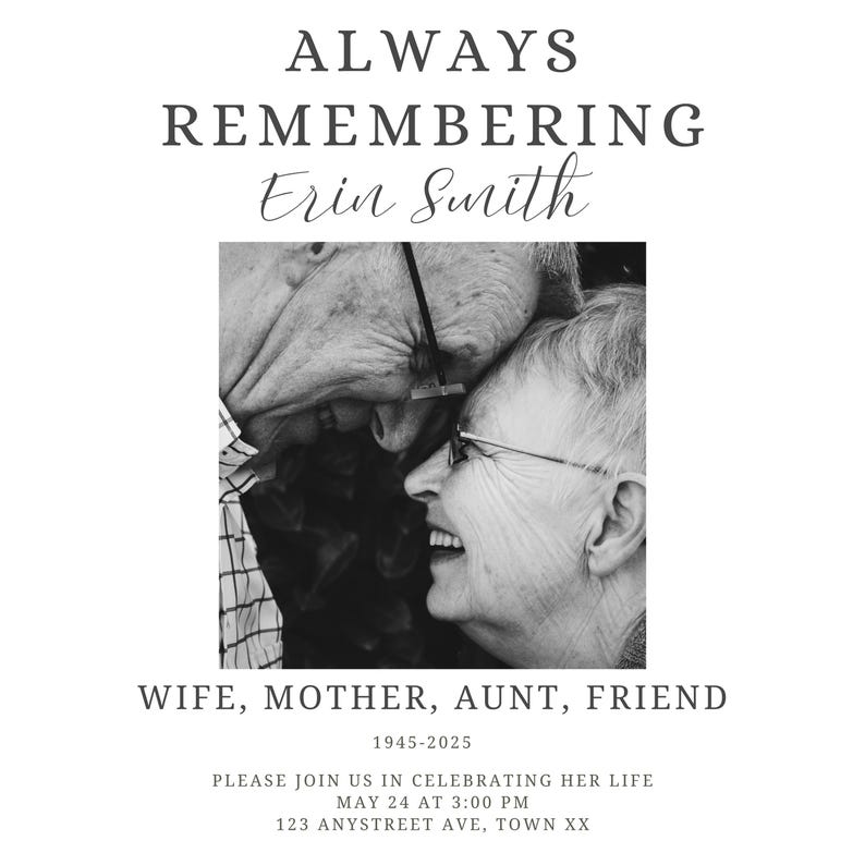 Editable Funeral Invitation Template With Photo (digital) - Etsy