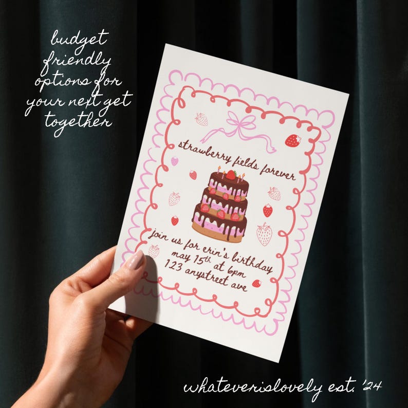 Strawberry Birthday Invitation Template, Editable 5x7 Printable Invite ...