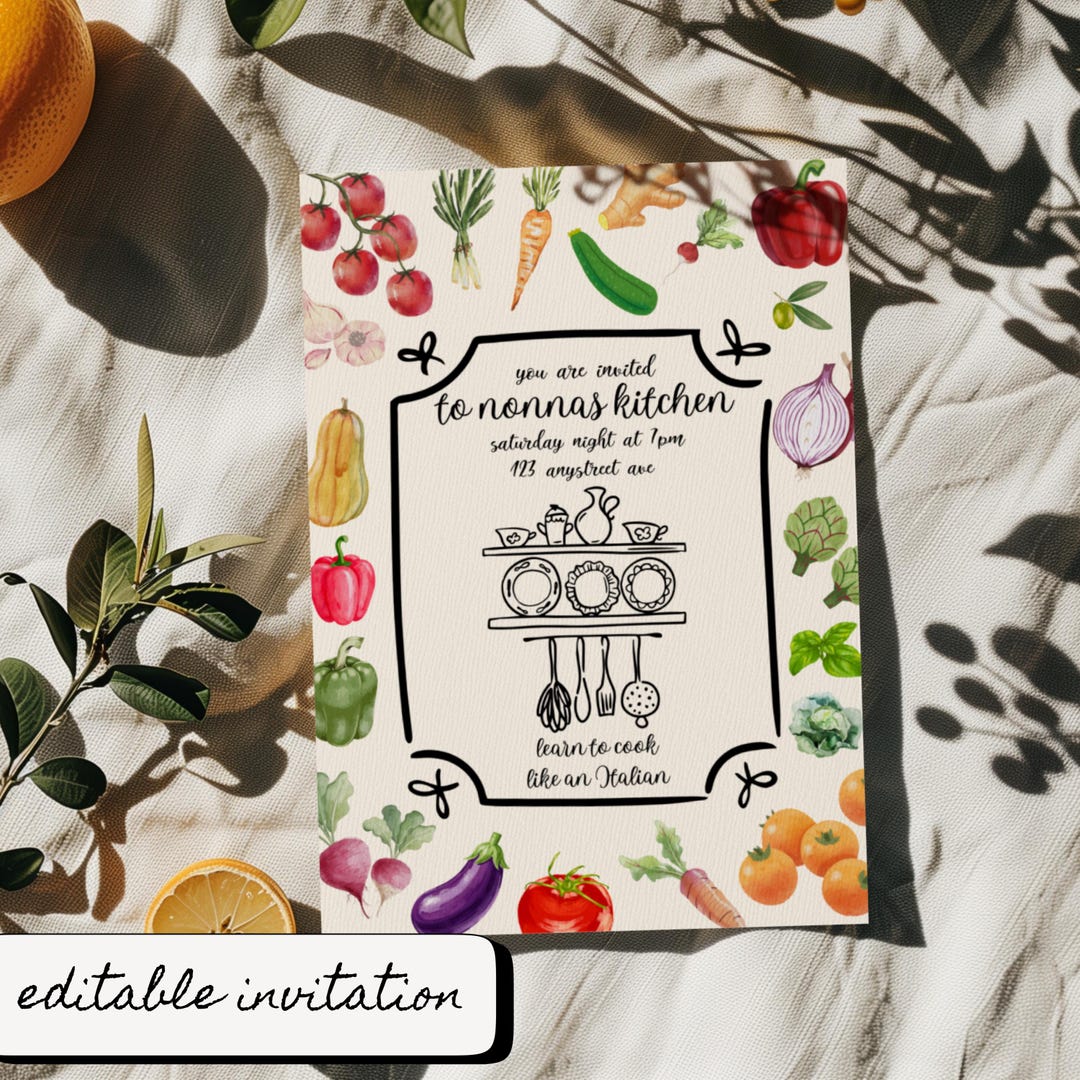 Cooking Class Invitation Template, Editable 5x7 Printable Invite, Nonna ...