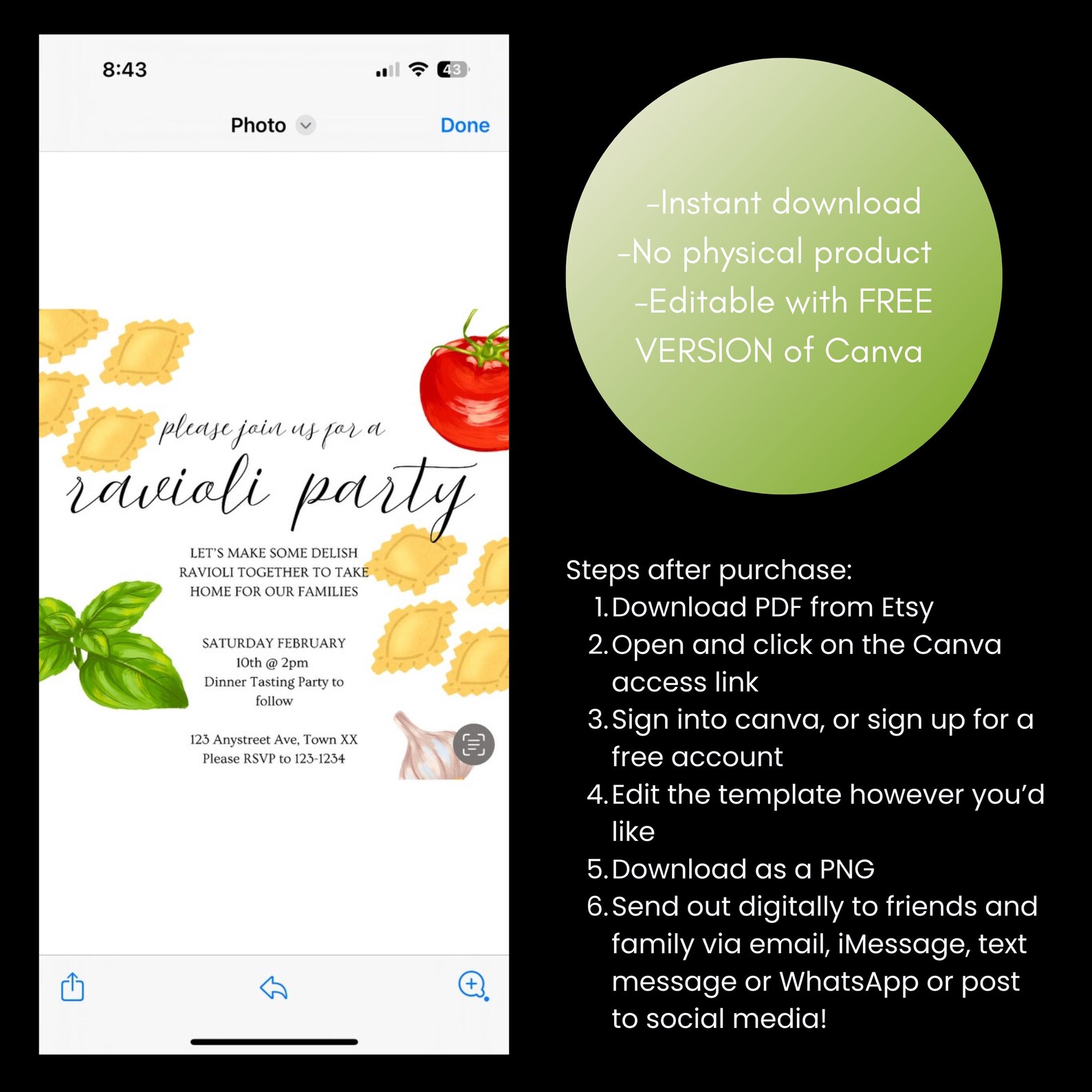 Italian Pasta Dinner Party Invitation: Cookbook Club (editable Canva ...