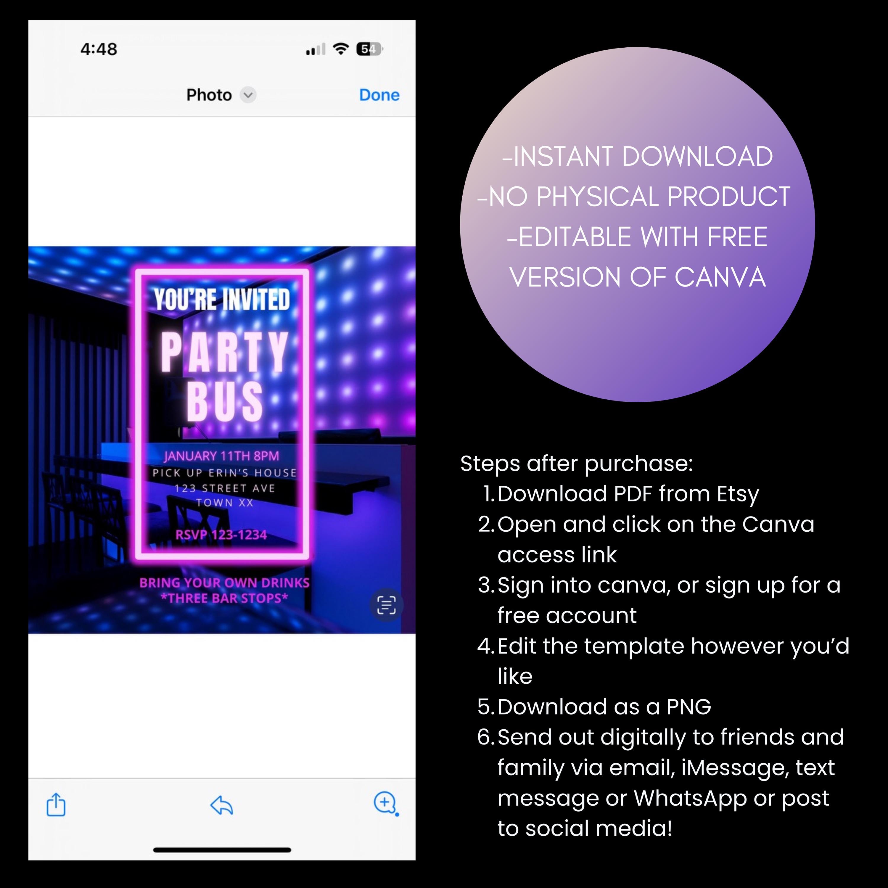 Party Bus Invitation Template, 100% Editable Digital Invite, Birthday ...