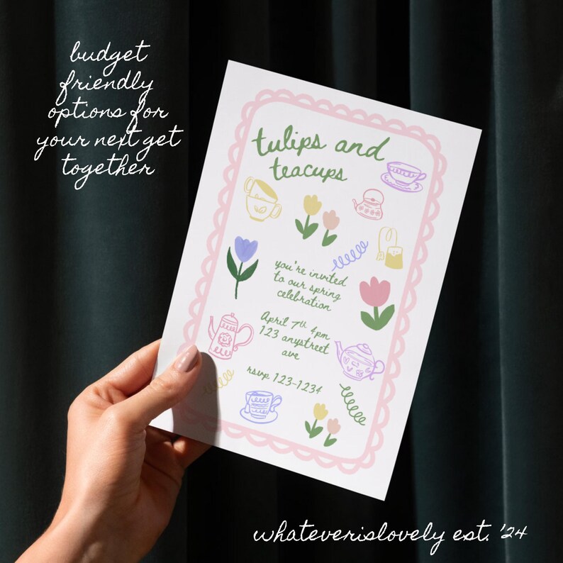 Spring Tea Party Invitation Template, Editable 5x7 Printable Invite ...