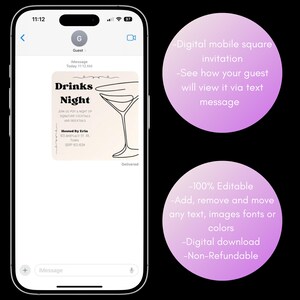 Drinks Night Invitation Template, 100% Editable Digital Square Invite ...