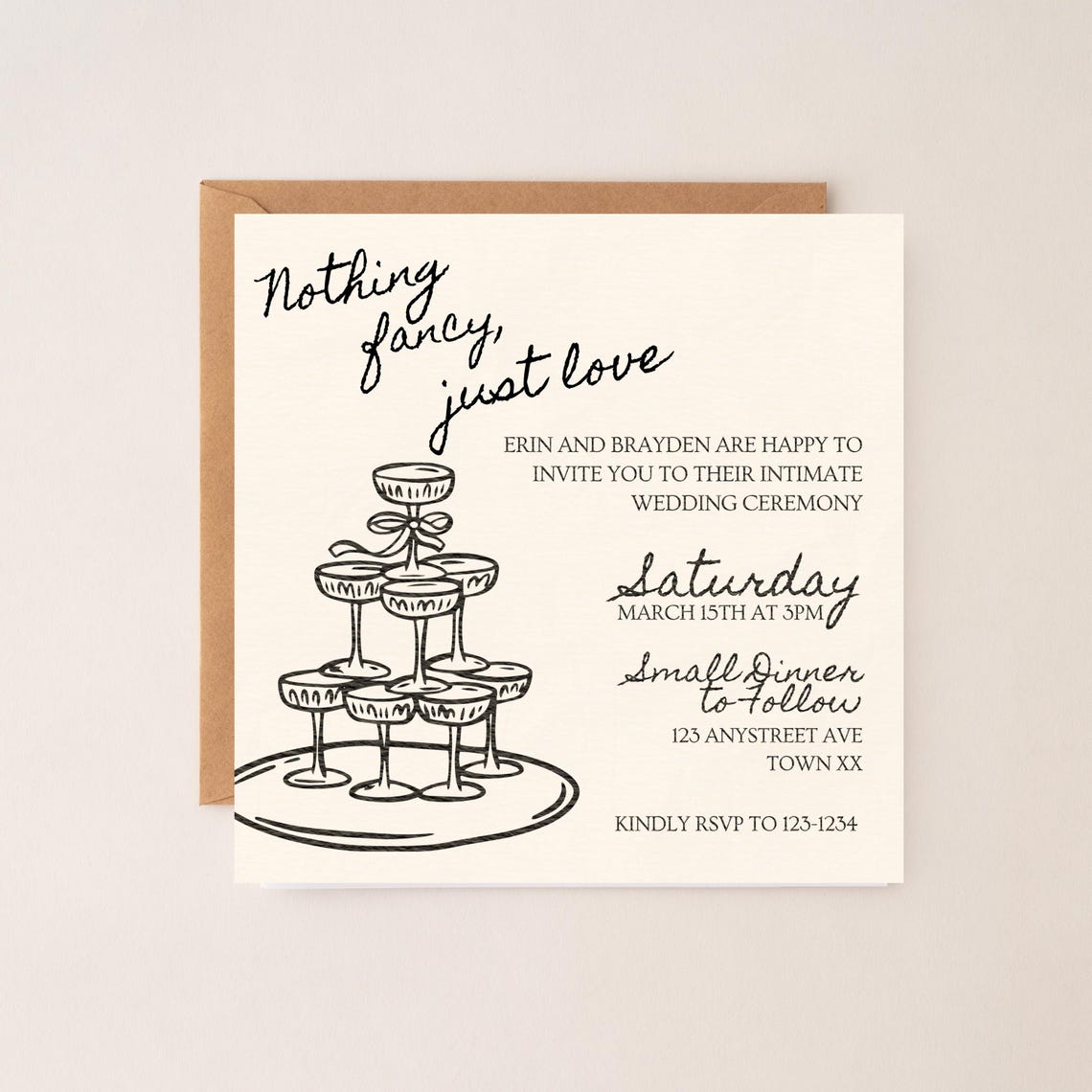 Intimate Wedding Invitation, Nothing Fancy Just Love (editable Canva ...