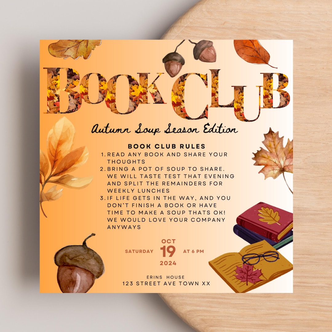 Autumn Book Club Invitation Template, 100% Editable Digital Invite ...