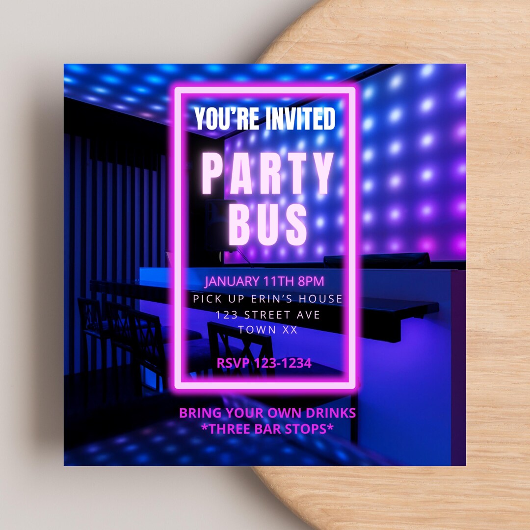 Party Bus Invitation Template, 100% Editable Digital Invite, Birthday ...