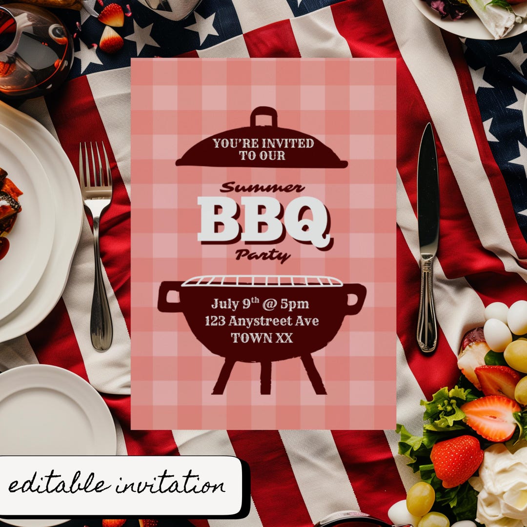 Backyard BBQ Party Invitation Template, Editable 5x7 Printable Invite ...