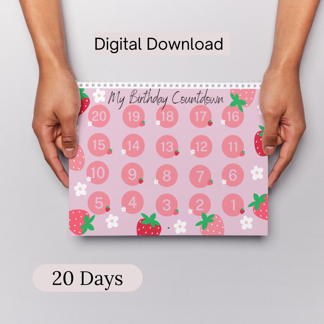 Birthday Countdown Printable Template,kids Bday Countdown, Strawberries ...