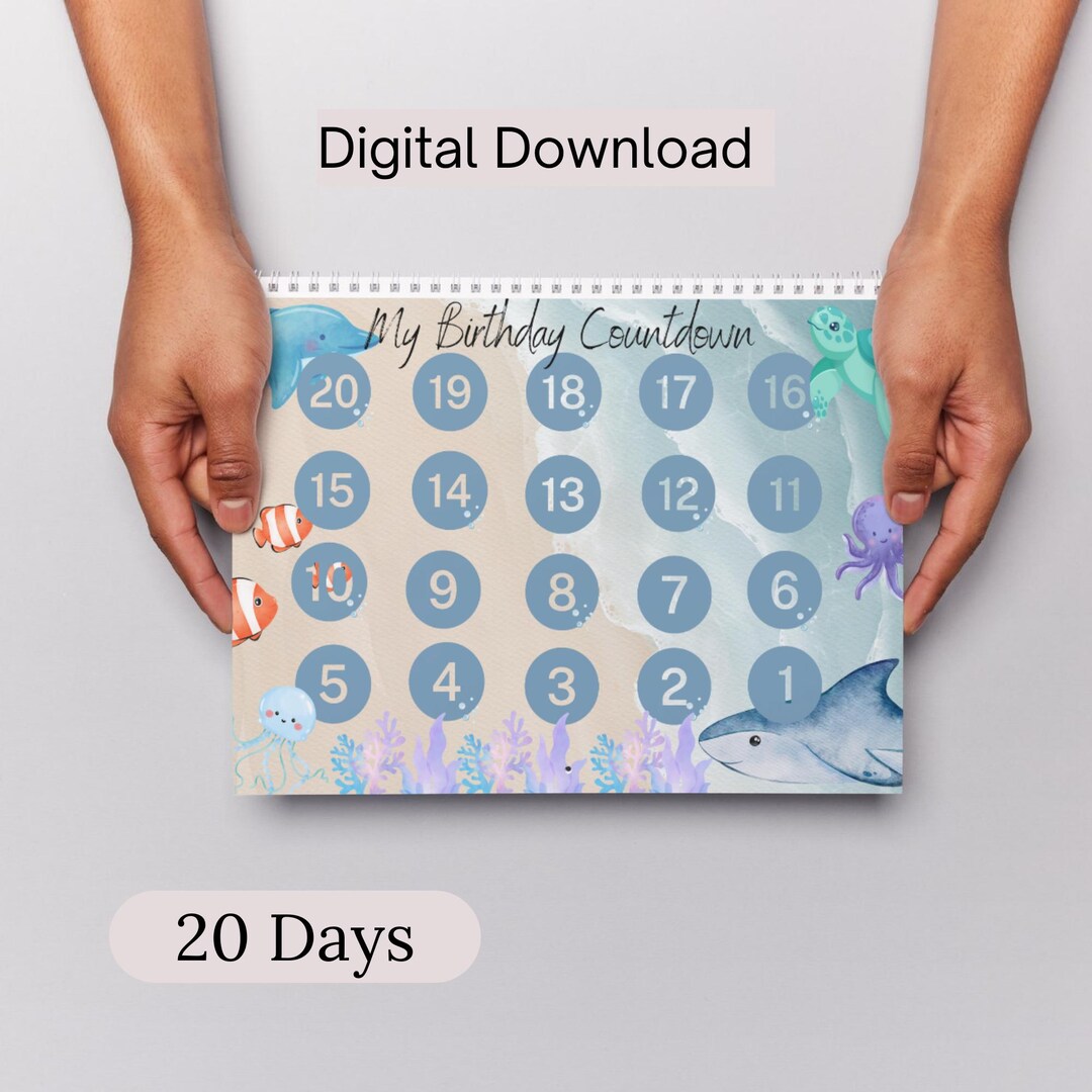 Birthday Countdown Printable Template,kids Bday Countdown, Sea Pdf ...