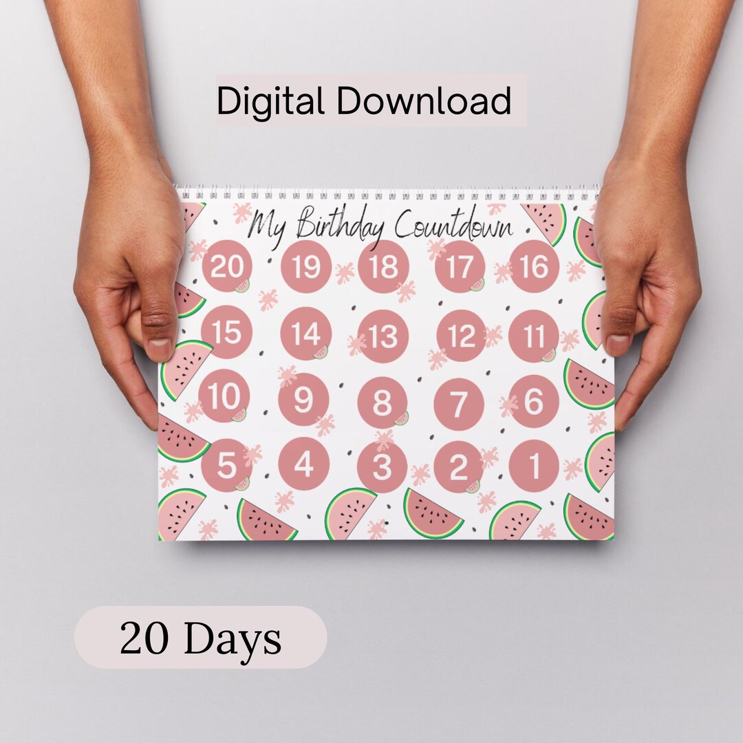 Birthday Countdown Printable Template,kids Bday Countdown, Melon Pdf ...