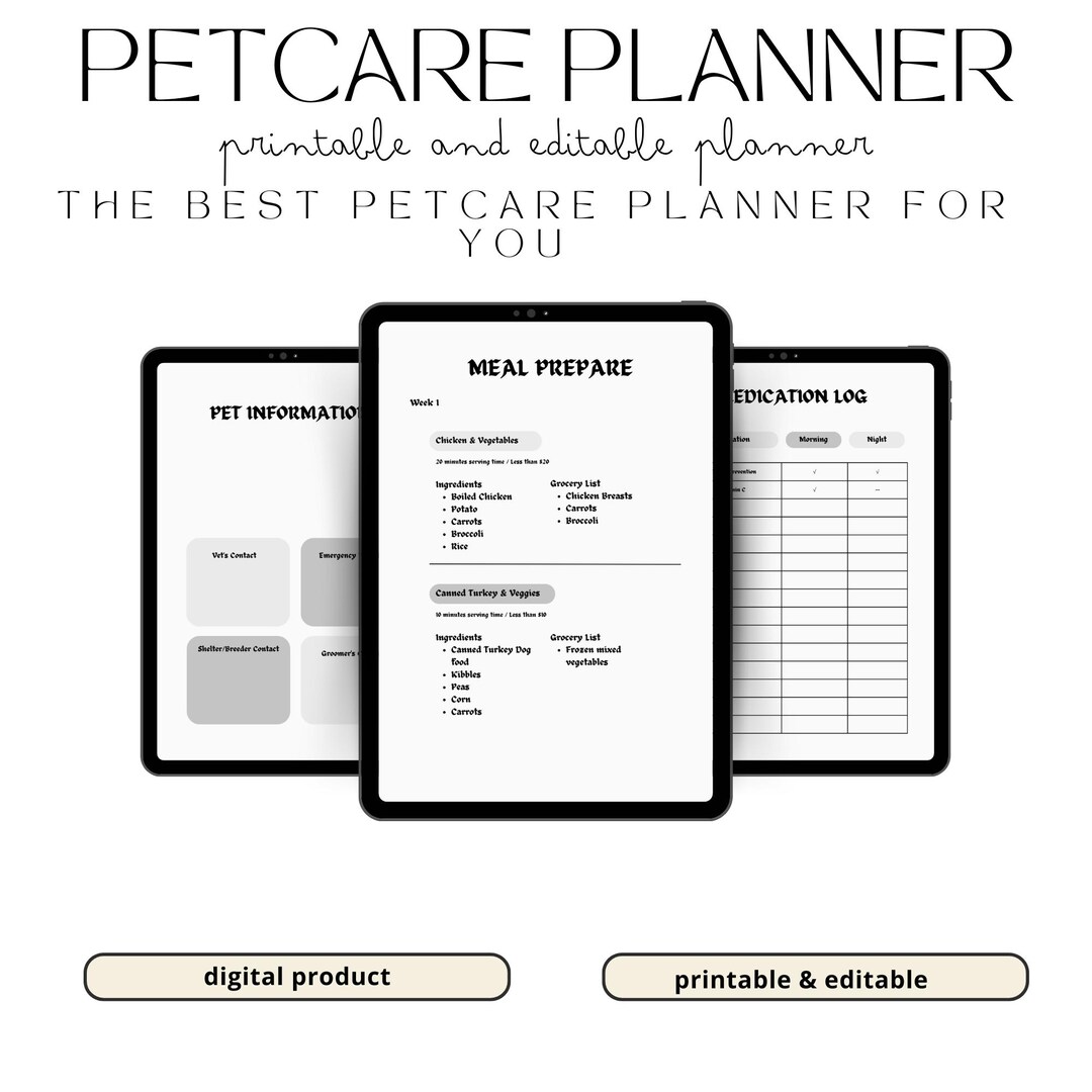 Pet Care Planner: Customizable Instant Download, Printable Pet ...