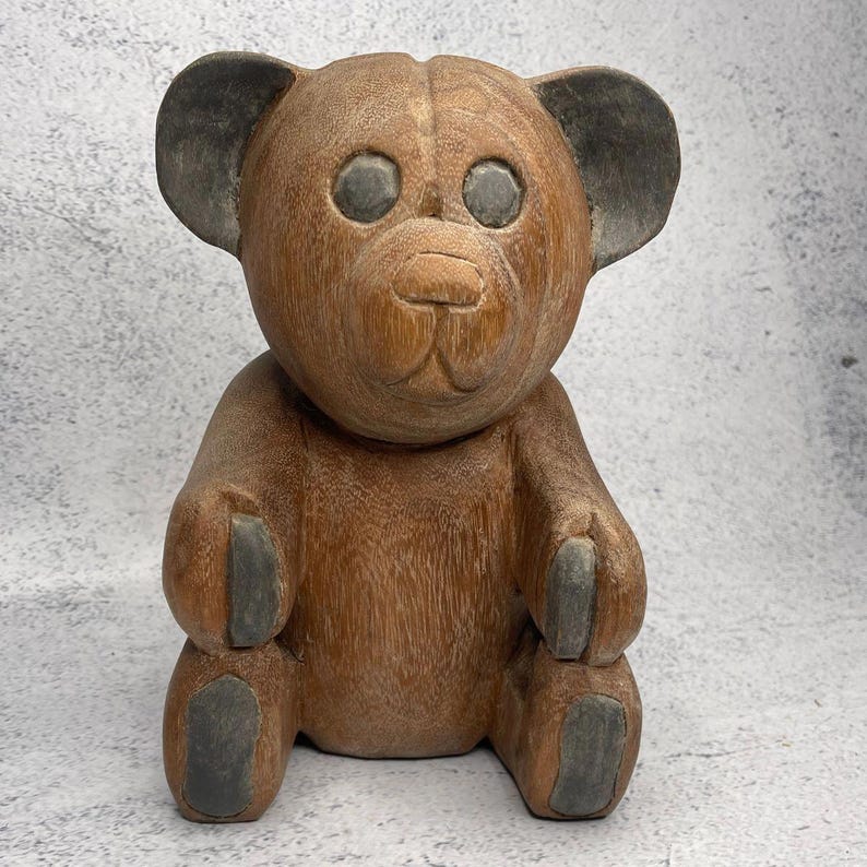 Handcrafted Solid Wood Teddy Bear Sculpture | Rustic Home Decor ...