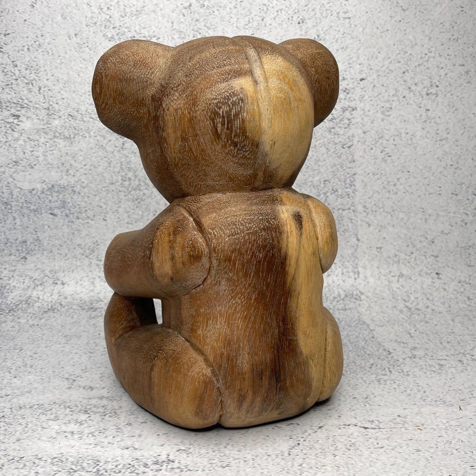 Handcrafted Solid Wood Teddy Bear Sculpture | Rustic Home Decor ...