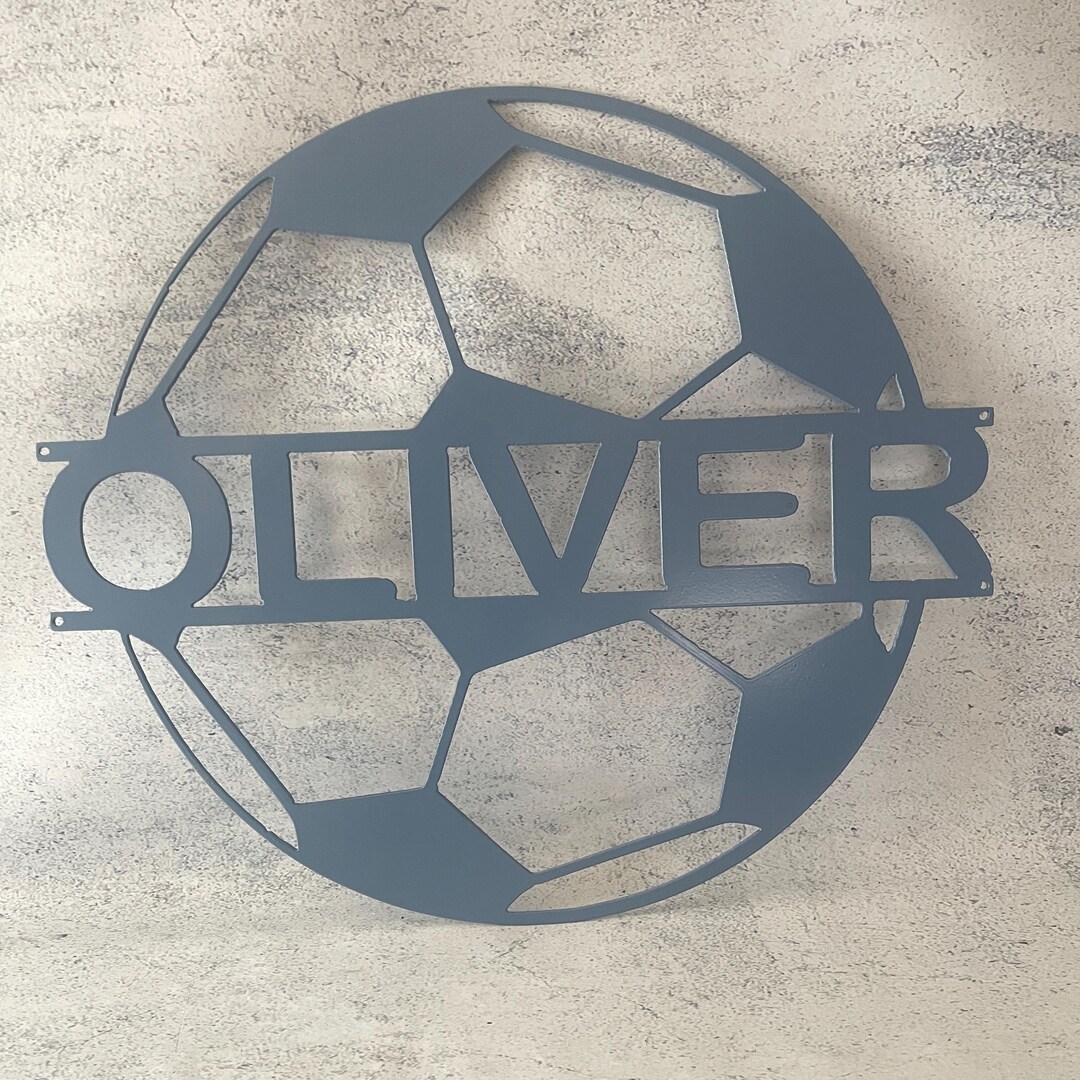 Metal Wall Art Football Soccer Ball Oliver Name Sign Outdoor Steel Home ...