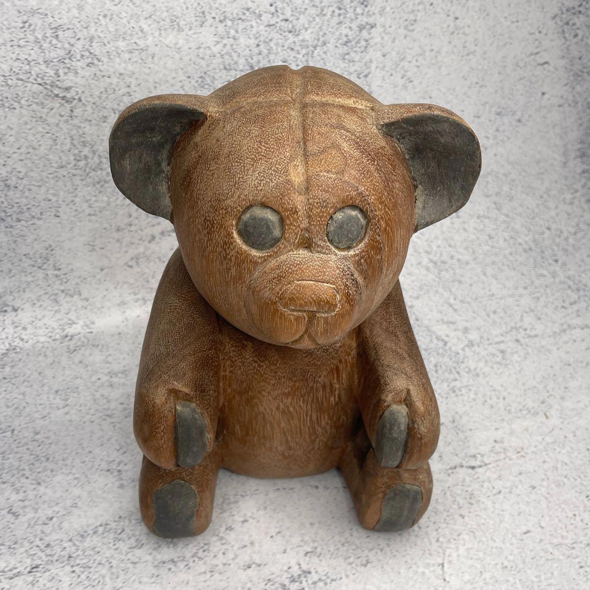 Handcrafted Solid Wood Teddy Bear Sculpture | Rustic Home Decor ...